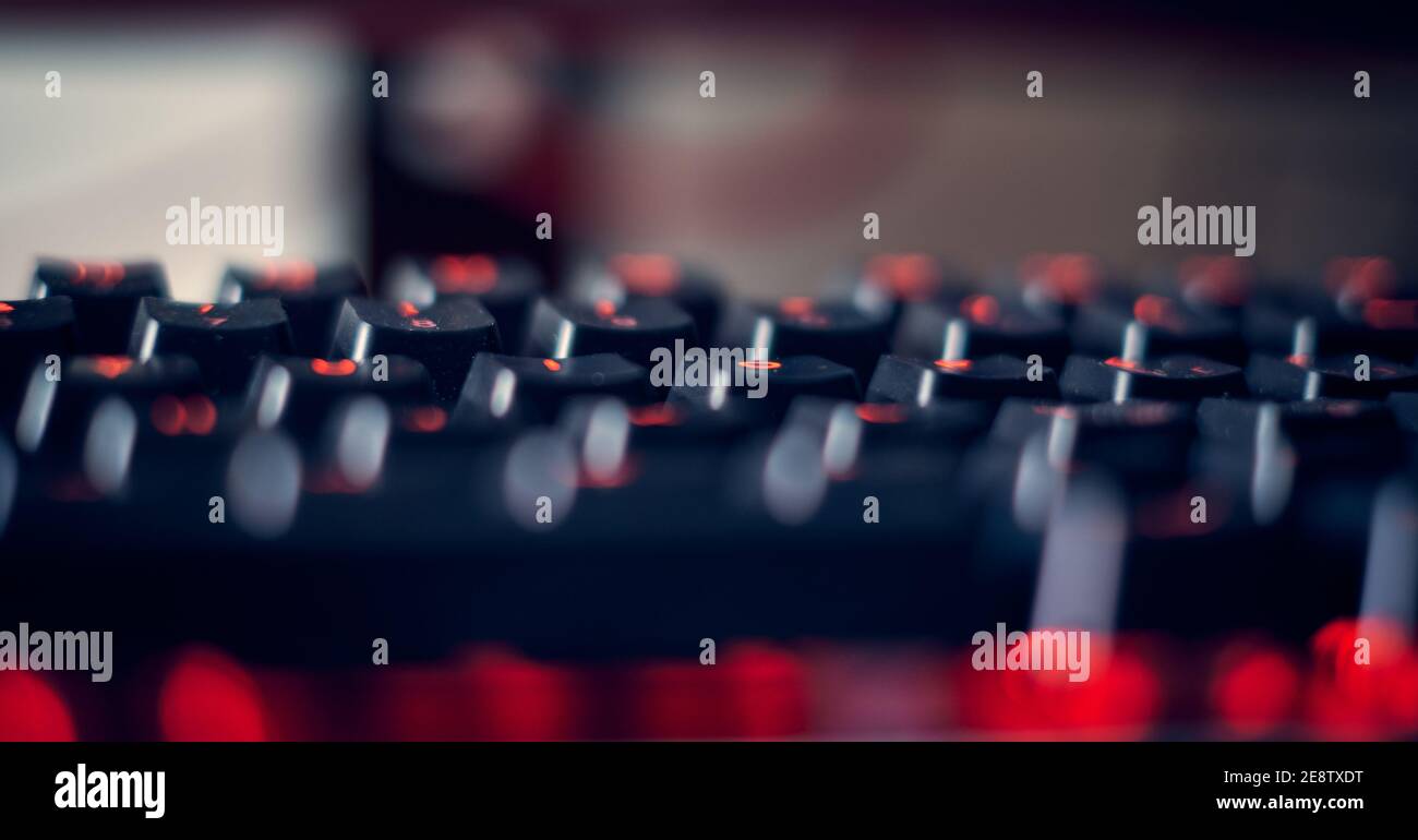 PC keyboard red led color. Closeup photo shoot Stock Photo - Alamy