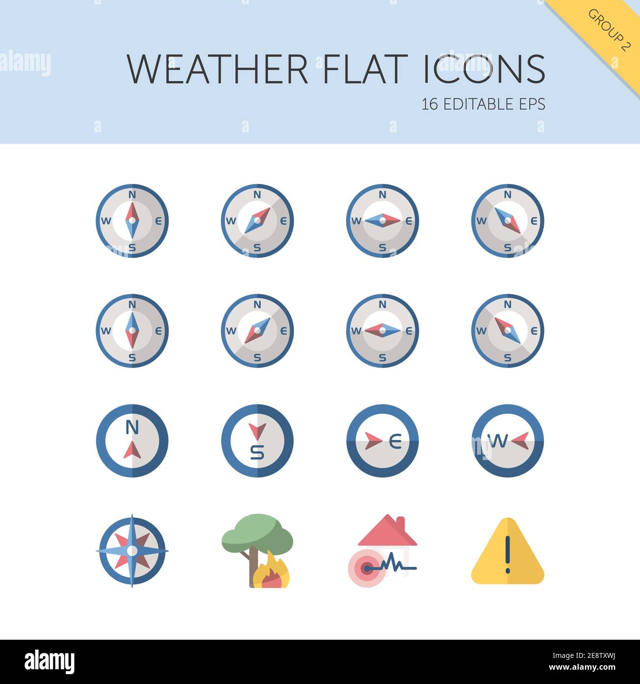 Weather and meteorology group. Compass and natural disasters. Isolated ...
