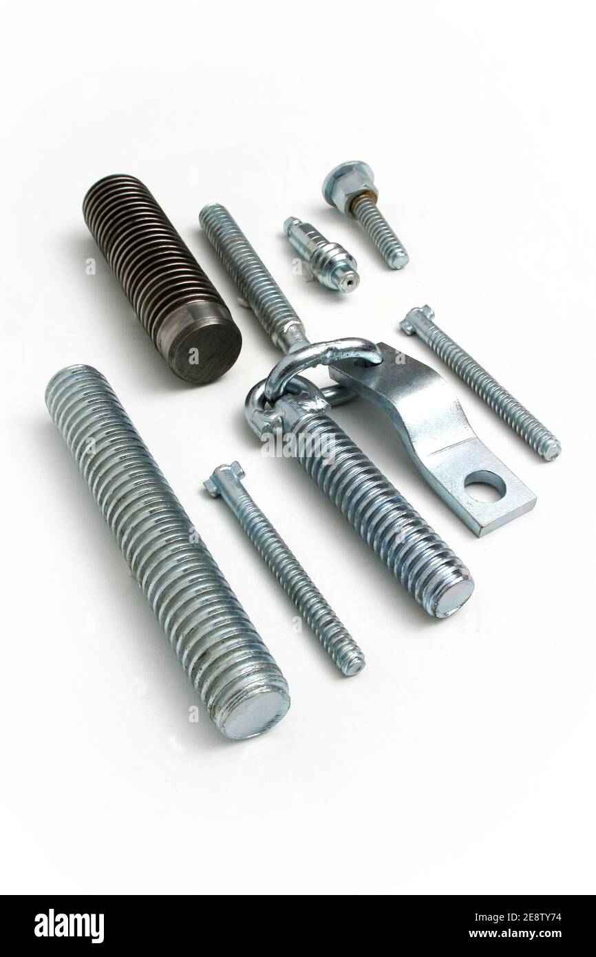 Newly manufactured large screws. Close up Stock Photo - Alamy
