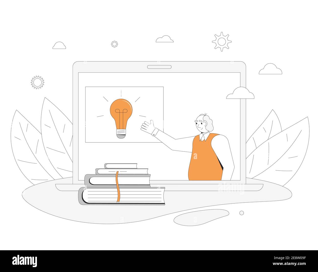 Online education. Digital learning. Teacher gives a lecture on computer ...