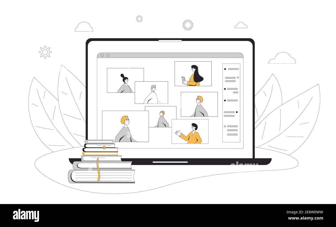 Webinar. Online education. Digital learning. People talking to each ...