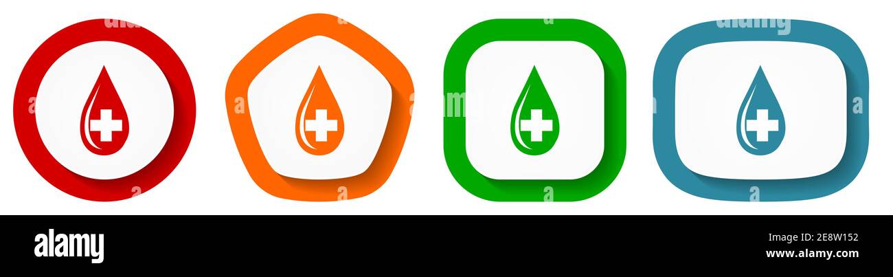 Blood vector icon set, flat design buttons on white background Stock ...