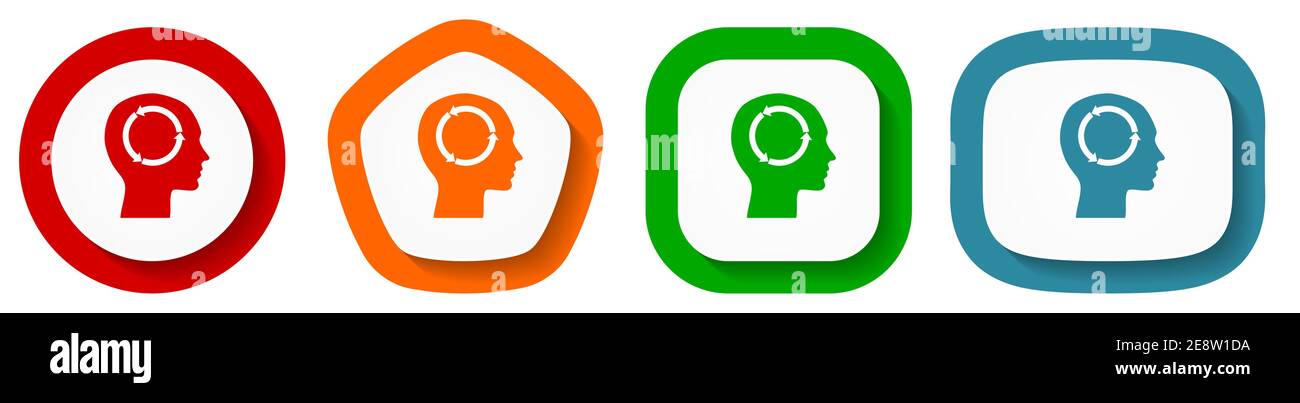 Head vector icon set, flat design buttons on white background Stock ...
