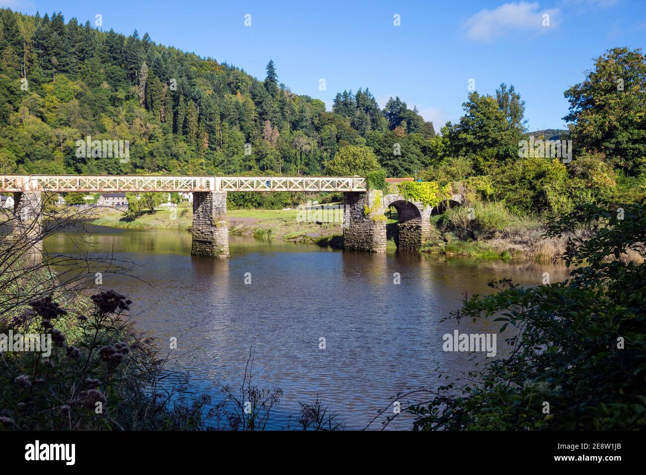 UK, Wales, Monmouthshire, Wye Valley, Tintern, Bridge over the Wye ...