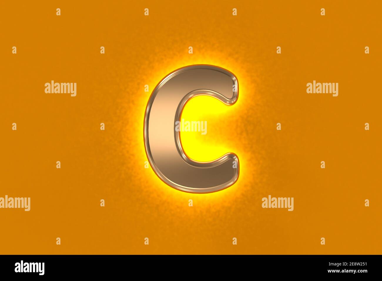 Copper or aged gold metal alphabet with yellow noisy backlight - letter ...