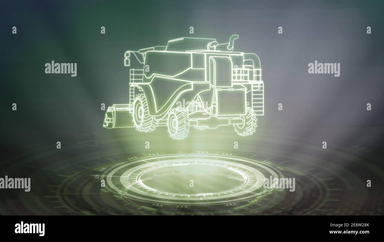 Neon farm harvester rendered, cg industrial 3D illustration Stock Photo - Alamy