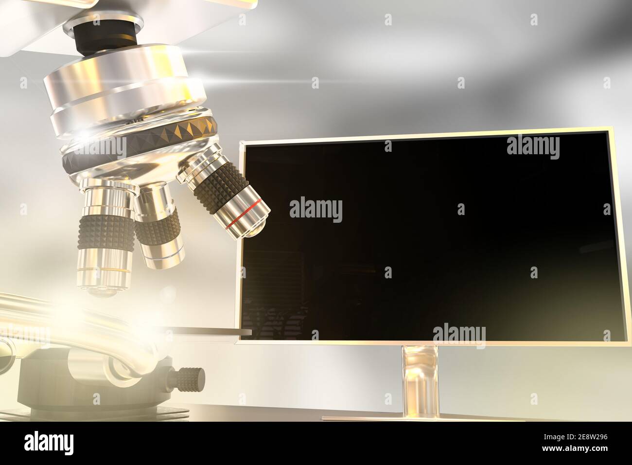 bacteria analyzing concept, laboratory hi-tech microscope and monitor ...