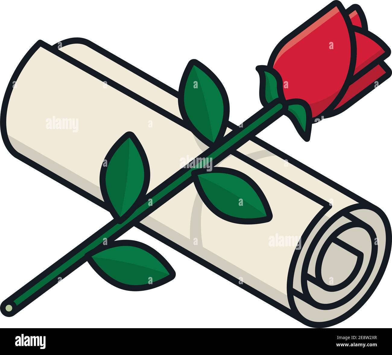 rolled love letter and red rose isolated vector illustration for Love ...