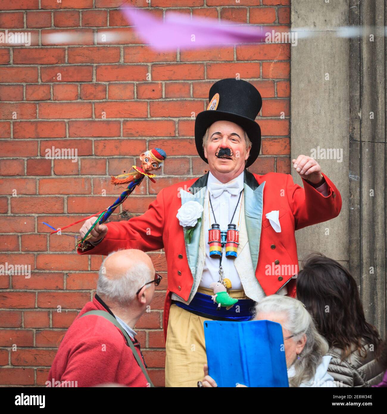 Performer with punch puppet at the Covent Garden May Fayre and Puppet ...