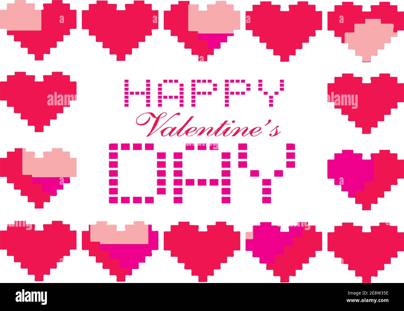 Happy Valentine's Day and Red pixel hearts icons around. Illustration ...