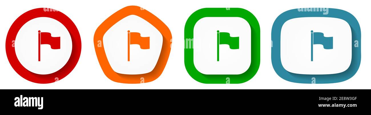 Flag vector icon set, flat design buttons on white background Stock ...