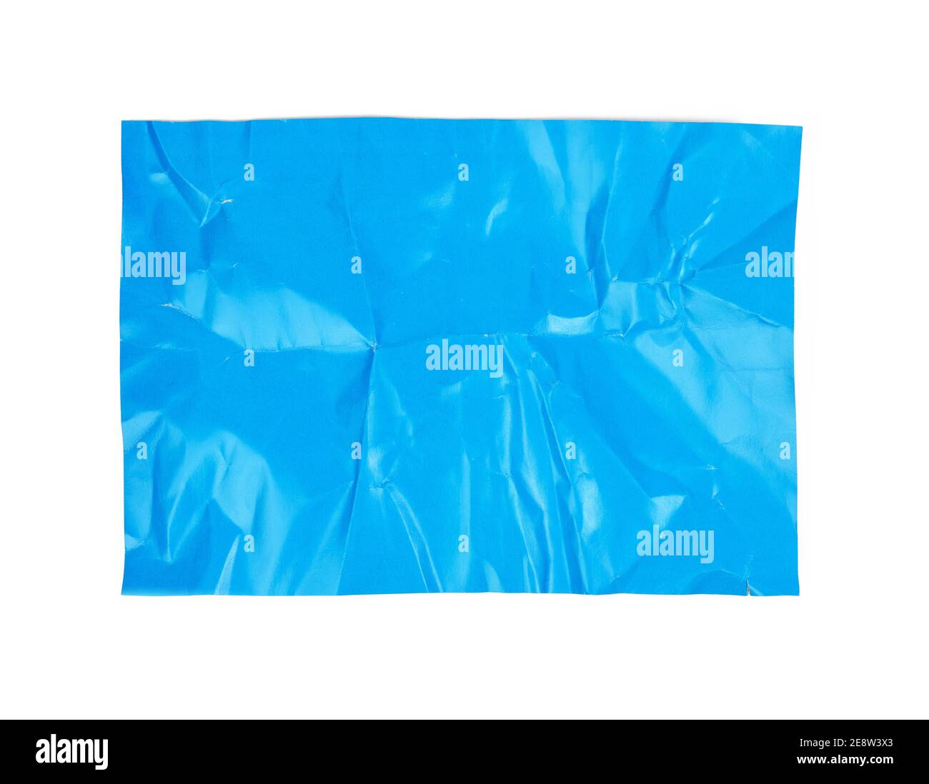 crumpled blue cardboard sheet of paper isolated on white background ...
