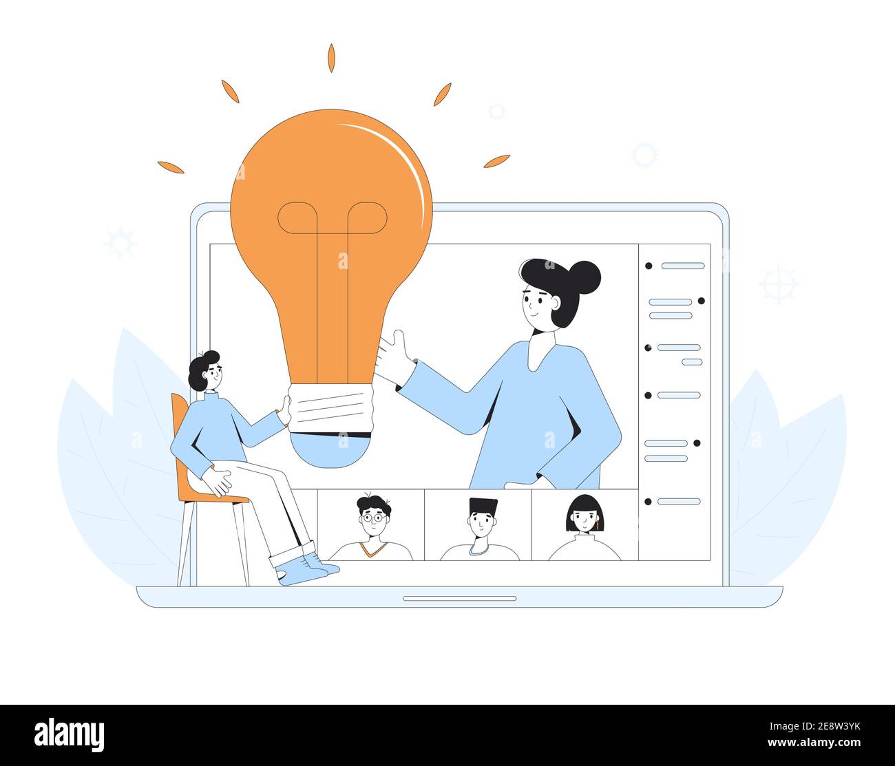 Online education. Digital learning. Teacher gives a lecture on computer ...