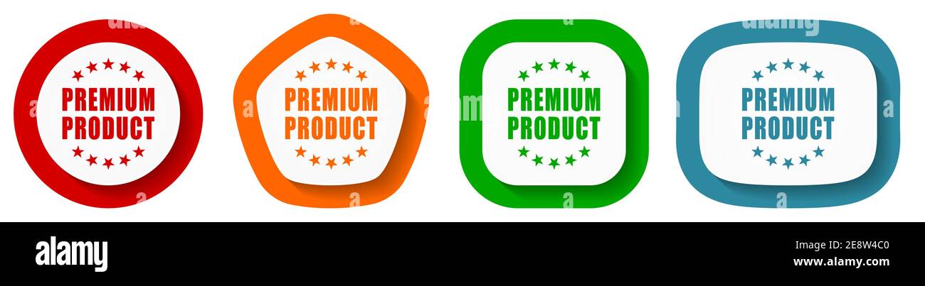 Premium product vector icon set, flat design buttons on white ...