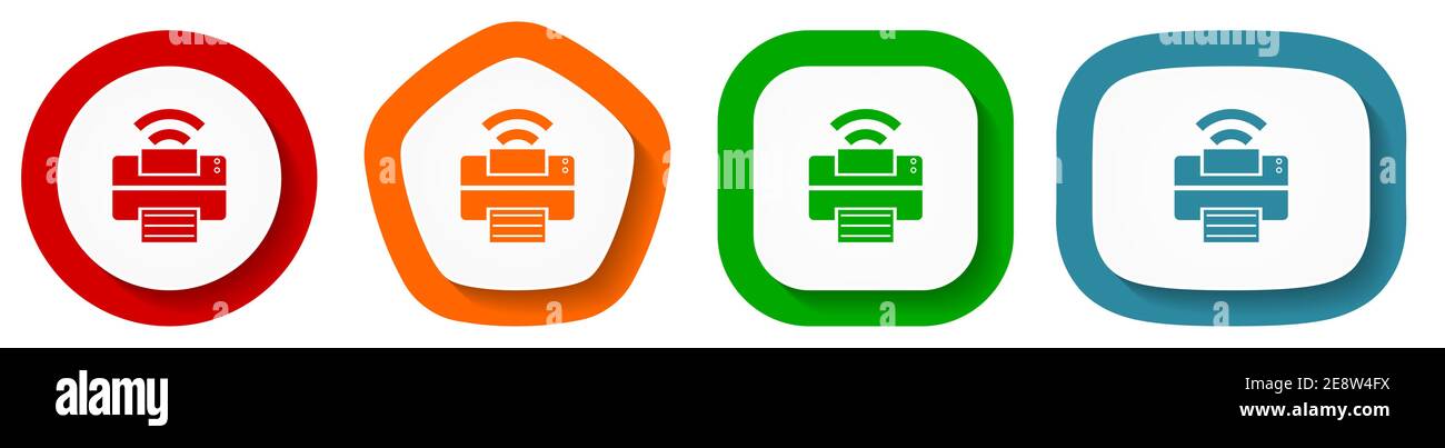 Printer vector icon set, flat design buttons on white background Stock ...