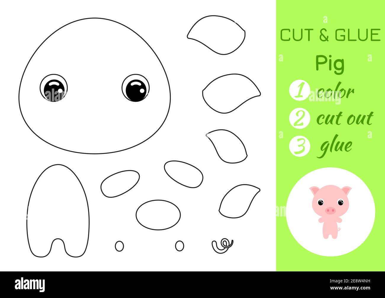 Coloring book cut and glue baby pig. Educational paper game for ...