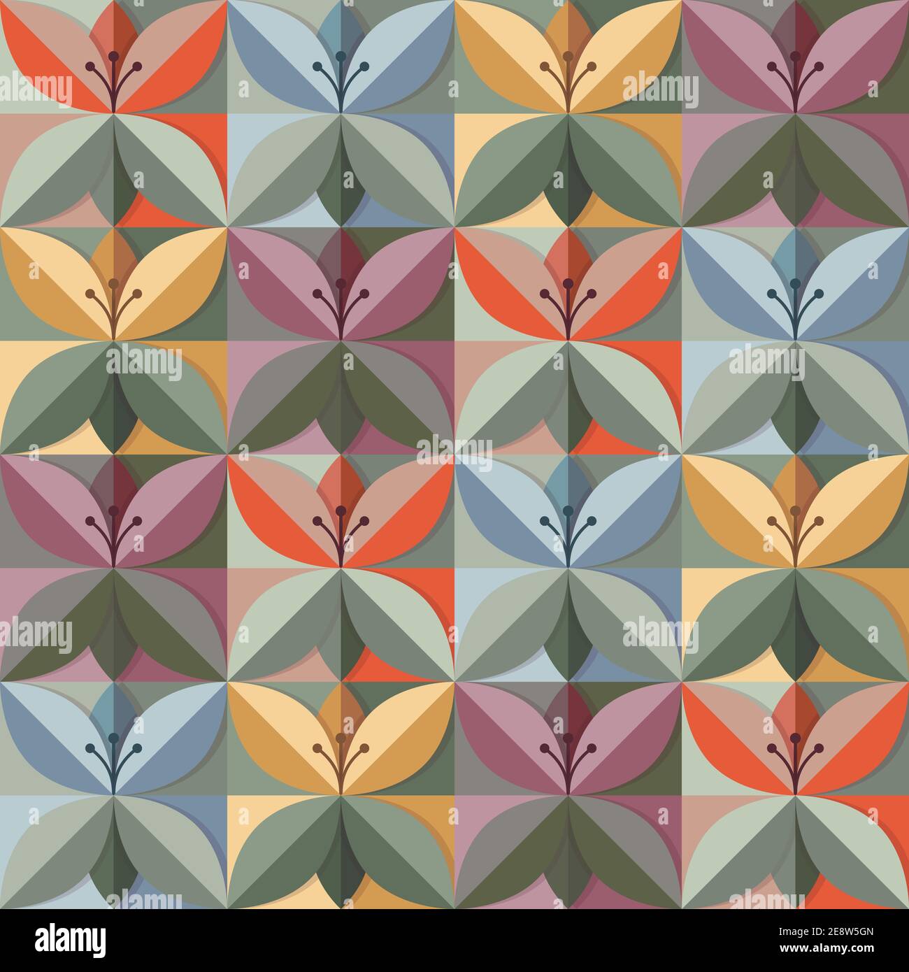 Origami flowers in trend colours in a seamless pattern. Folded paper ...