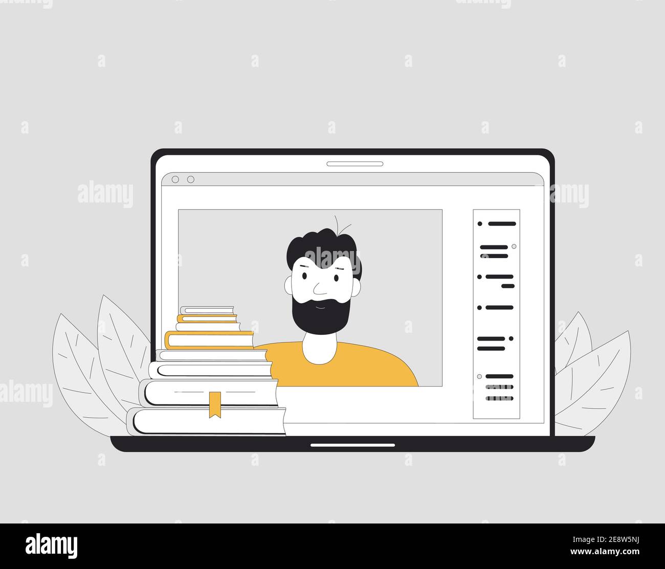 Online education. Digital learning. Teacher gives a lecture on computer ...