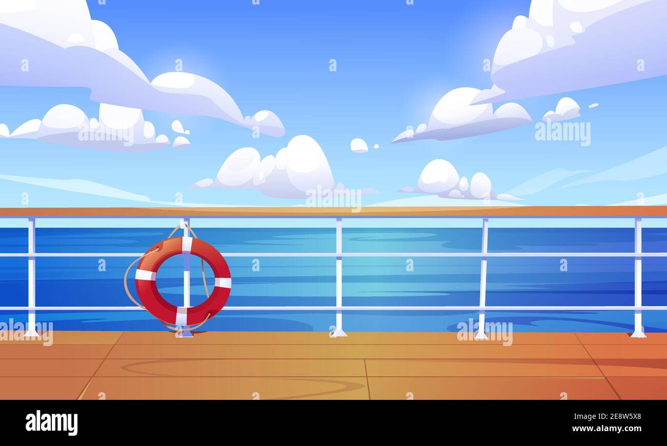 Seascape view from cruise ship deck. Ocean landscape with calm water ...