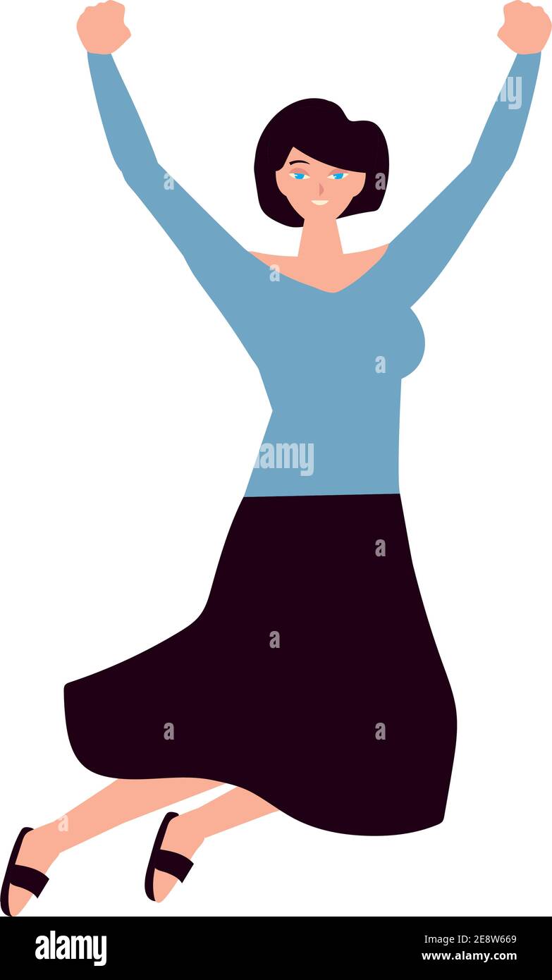 cheerful woman celebrating white background vector illustration Stock ...