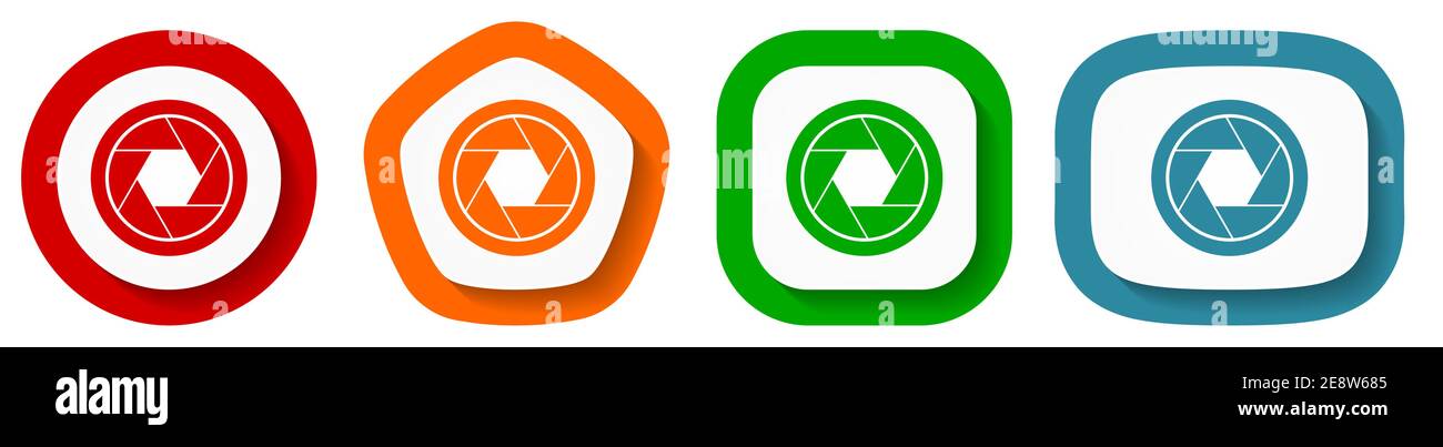 Photo shutter, camera, photography vector icon set, flat design buttons ...