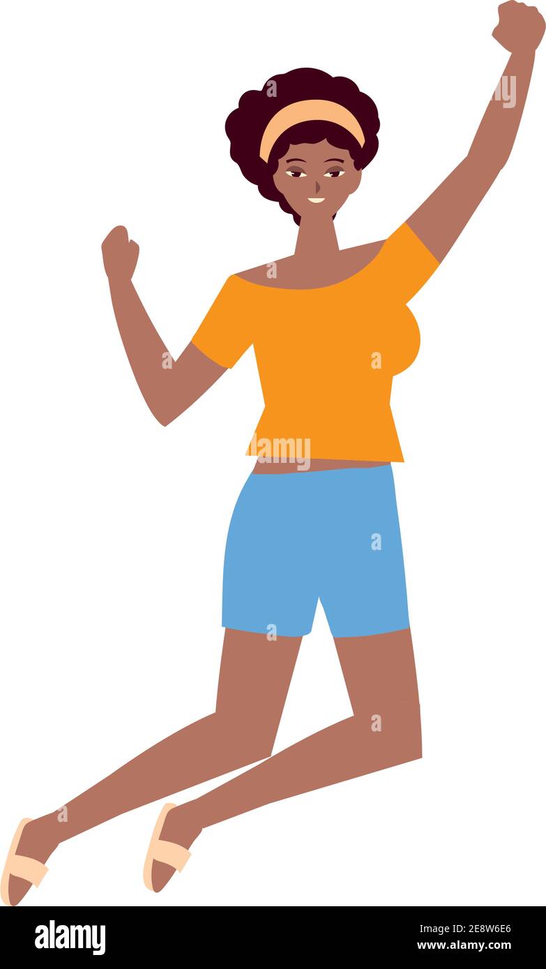 young playful woman celebrating white background vector illustration ...