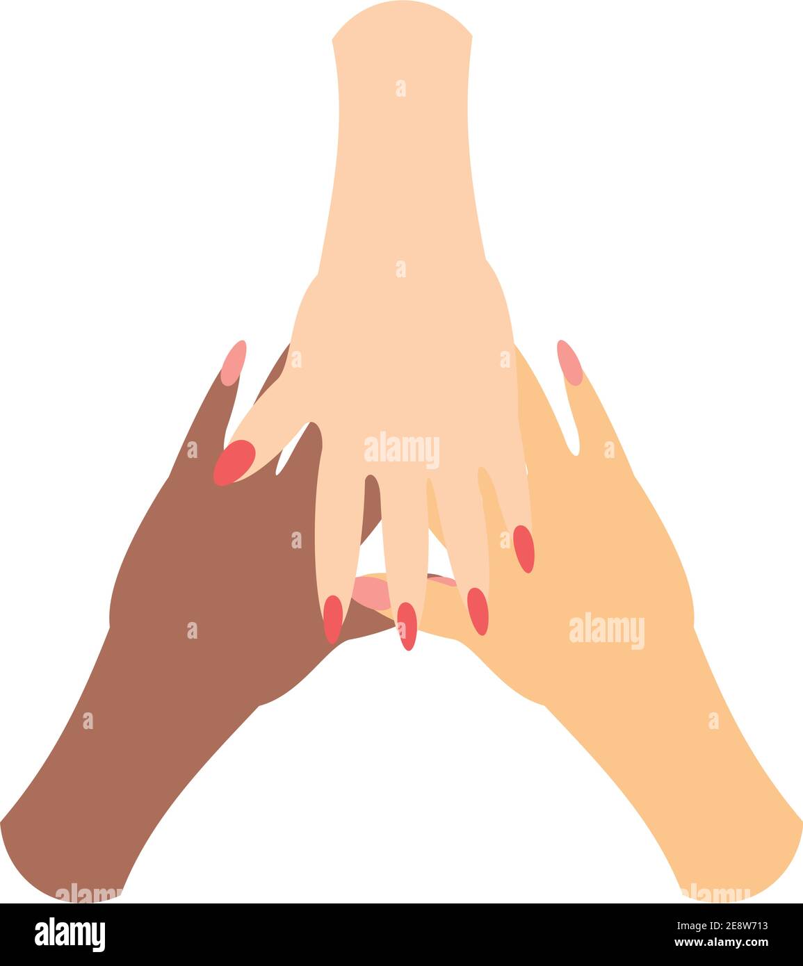 womens day, diversity female hands together in cartoon style vector ...
