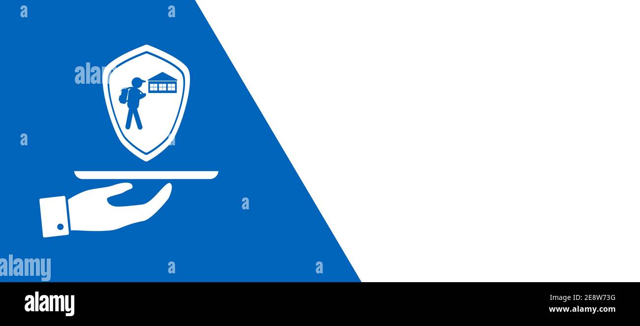 Concept of schools insurance cover on blue and white background. Copy ...