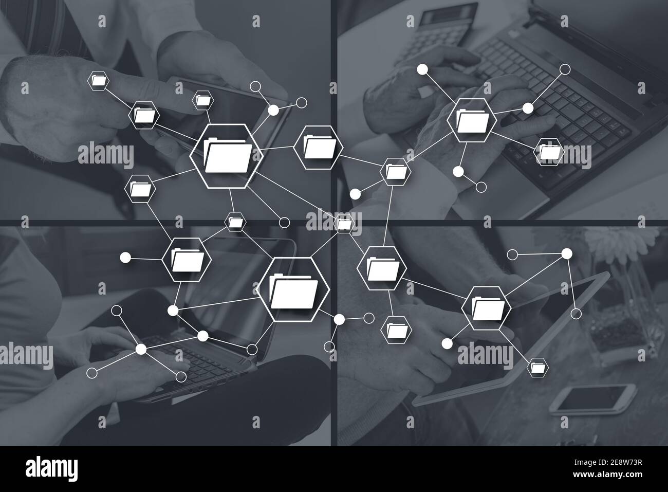 Data exchange concept illustrated by pictures on background Stock Photo ...