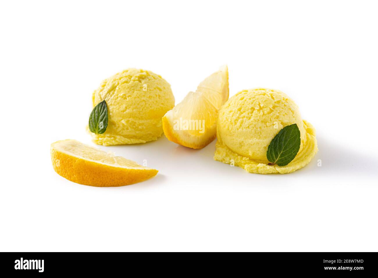 Lemon ice cream scoops, isolated on white background Stock Photo - Alamy