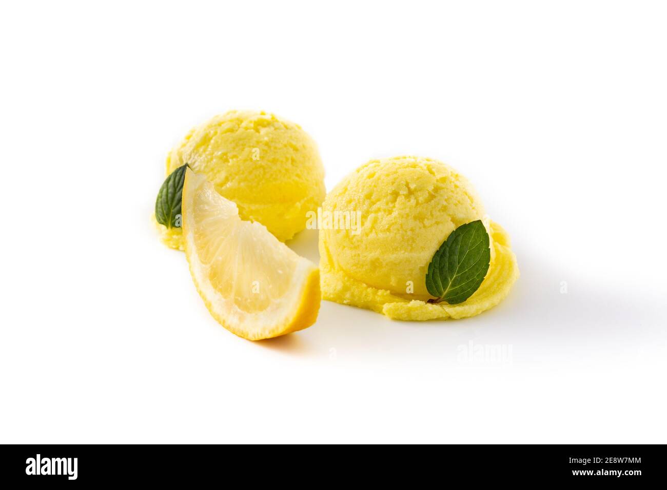 Lemon ice cream scoops, isolated on white background Stock Photo - Alamy