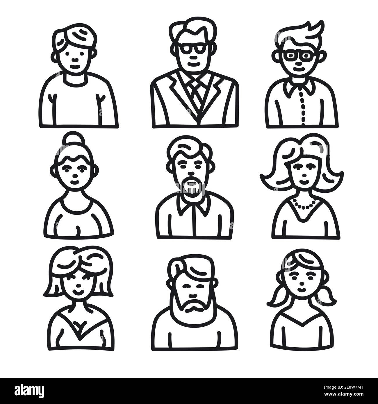 illustration of the set of female and male character avatars black ...