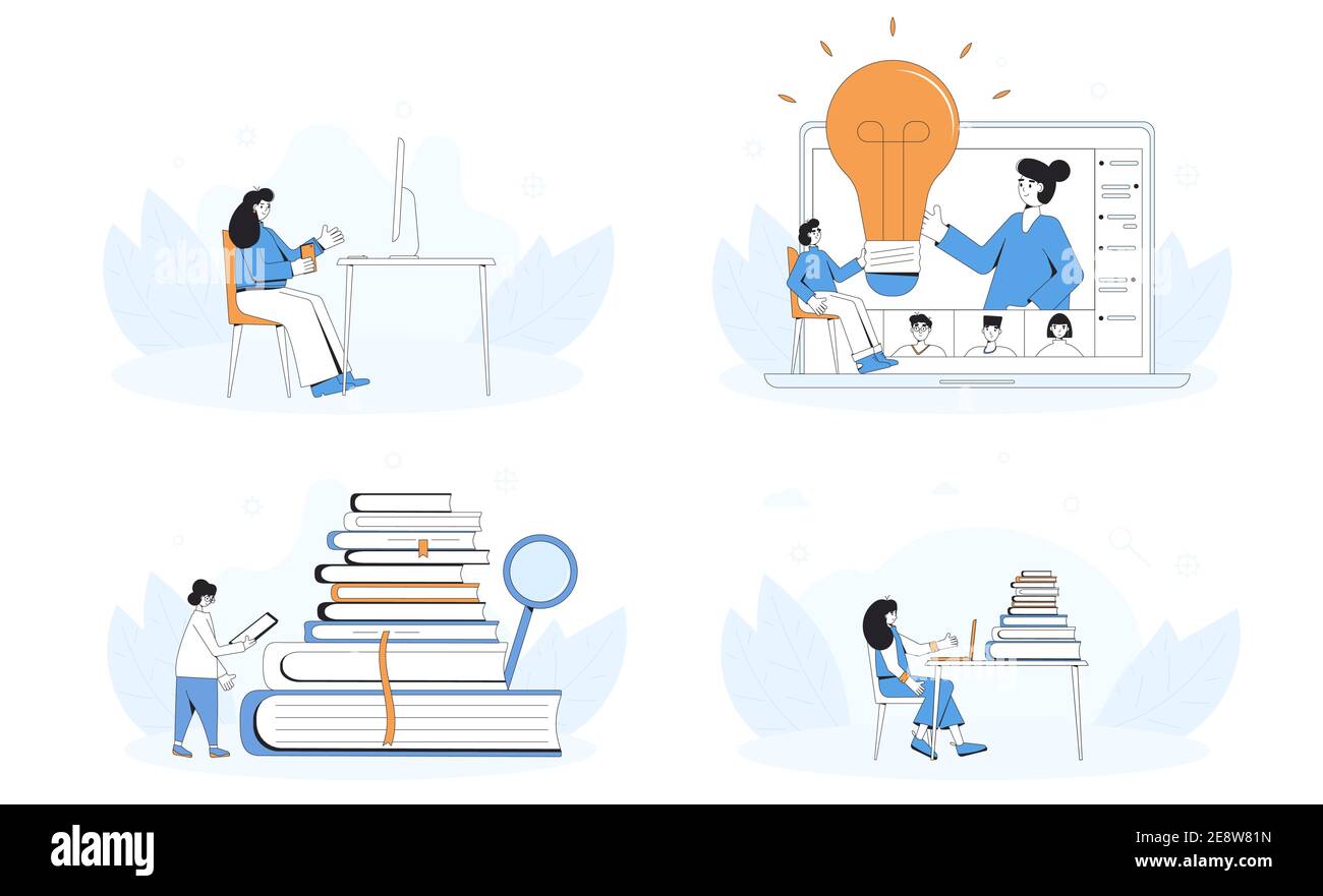 Online education set. Digital learning concepts collection. People ...