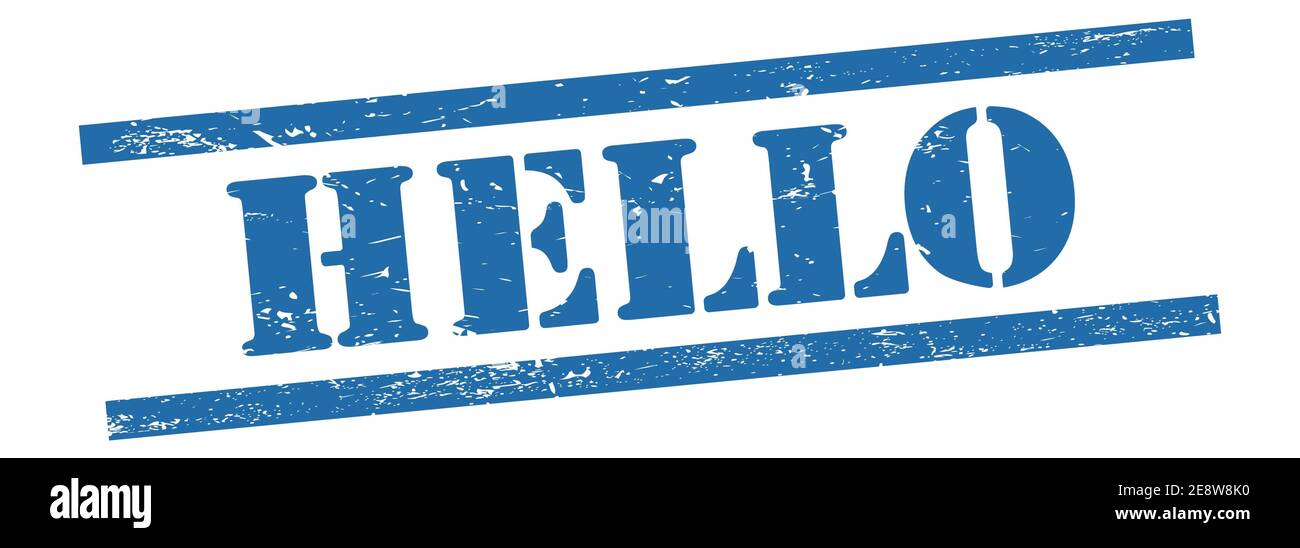 HELLO text on blue grungy vintage rubber stamp Stock Photo - Alamy