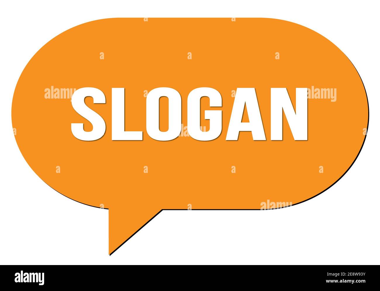 SLOGAN text written in an orange speech bubble stamp Stock Photo - Alamy