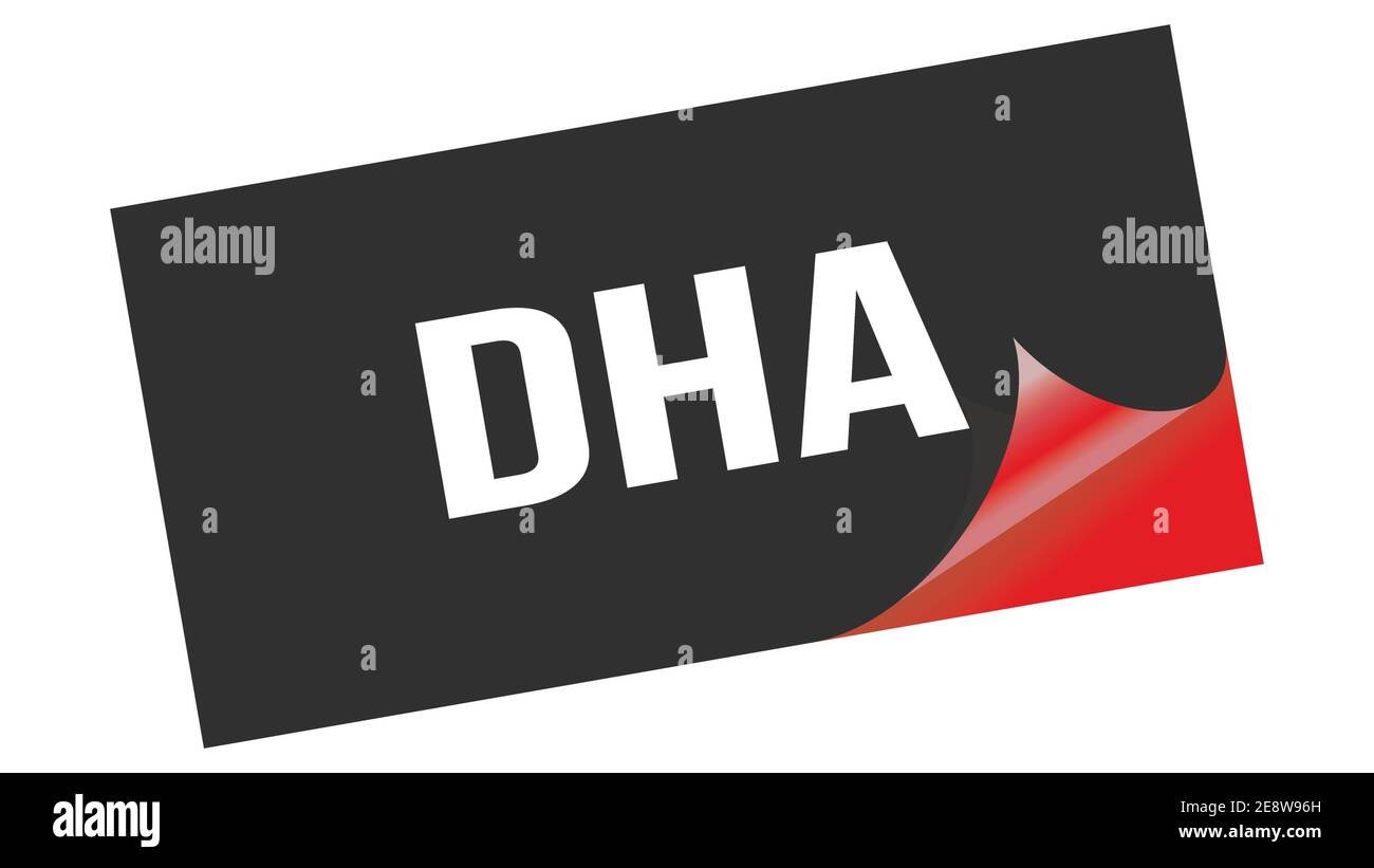 DHA text written on black red sticker stamp Stock Photo - Alamy