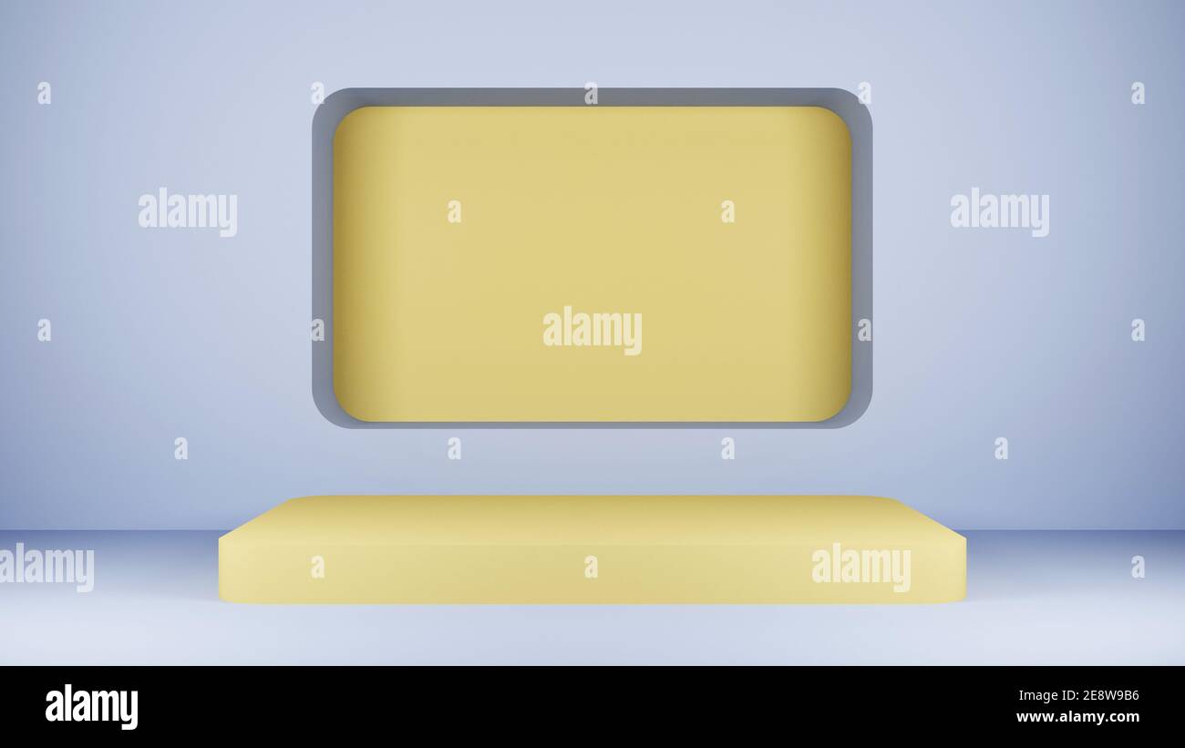 yellow rectangle with rounded corners in the blue wall and pedestal ...