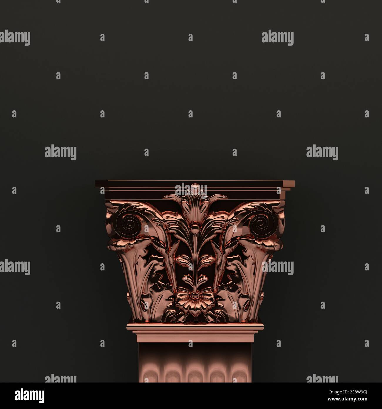 top part of copper Greek column on black background. 3d rendering Stock ...