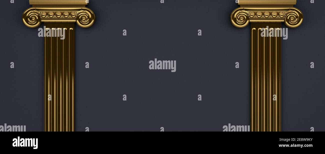 two top part of gold Greek column on black background. 3d rendering ...