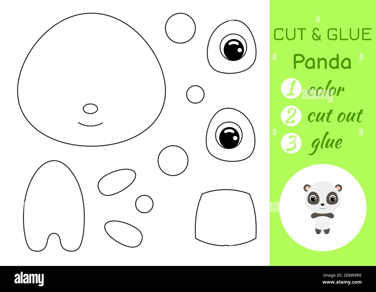 Coloring book cut and glue baby panda. Educational paper game for ...