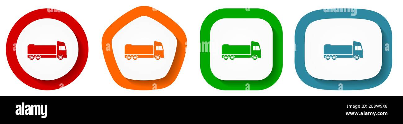 Truck vector icon set, flat design buttons on white background Stock ...