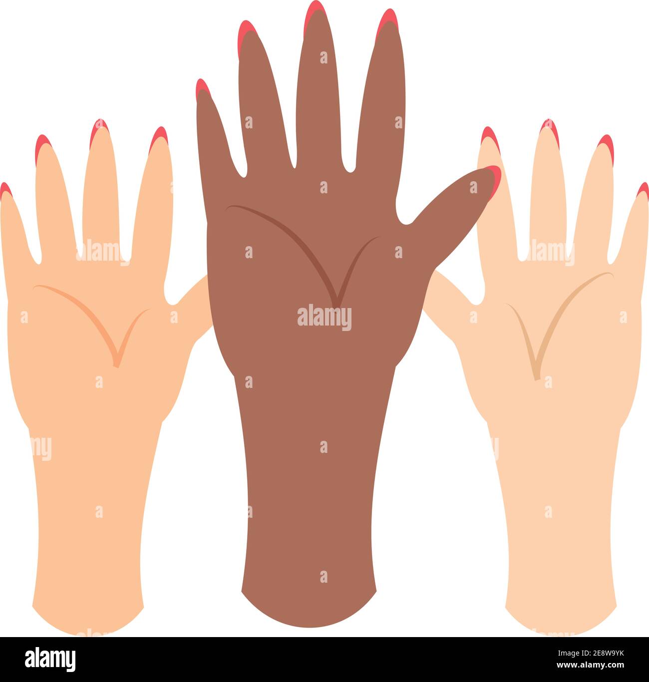 womens day, diverse female hands in cartoon style vector illustration ... womens day, diverse female hands in cartoon style vector illustration ...