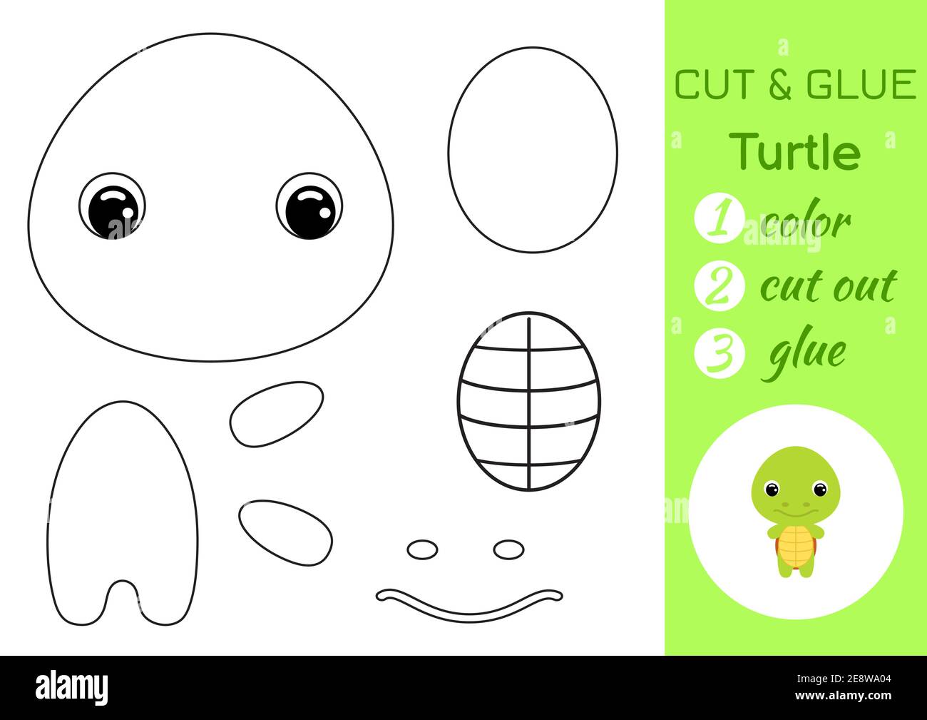 Coloring book cut and glue baby turtle. Educational paper game for ...