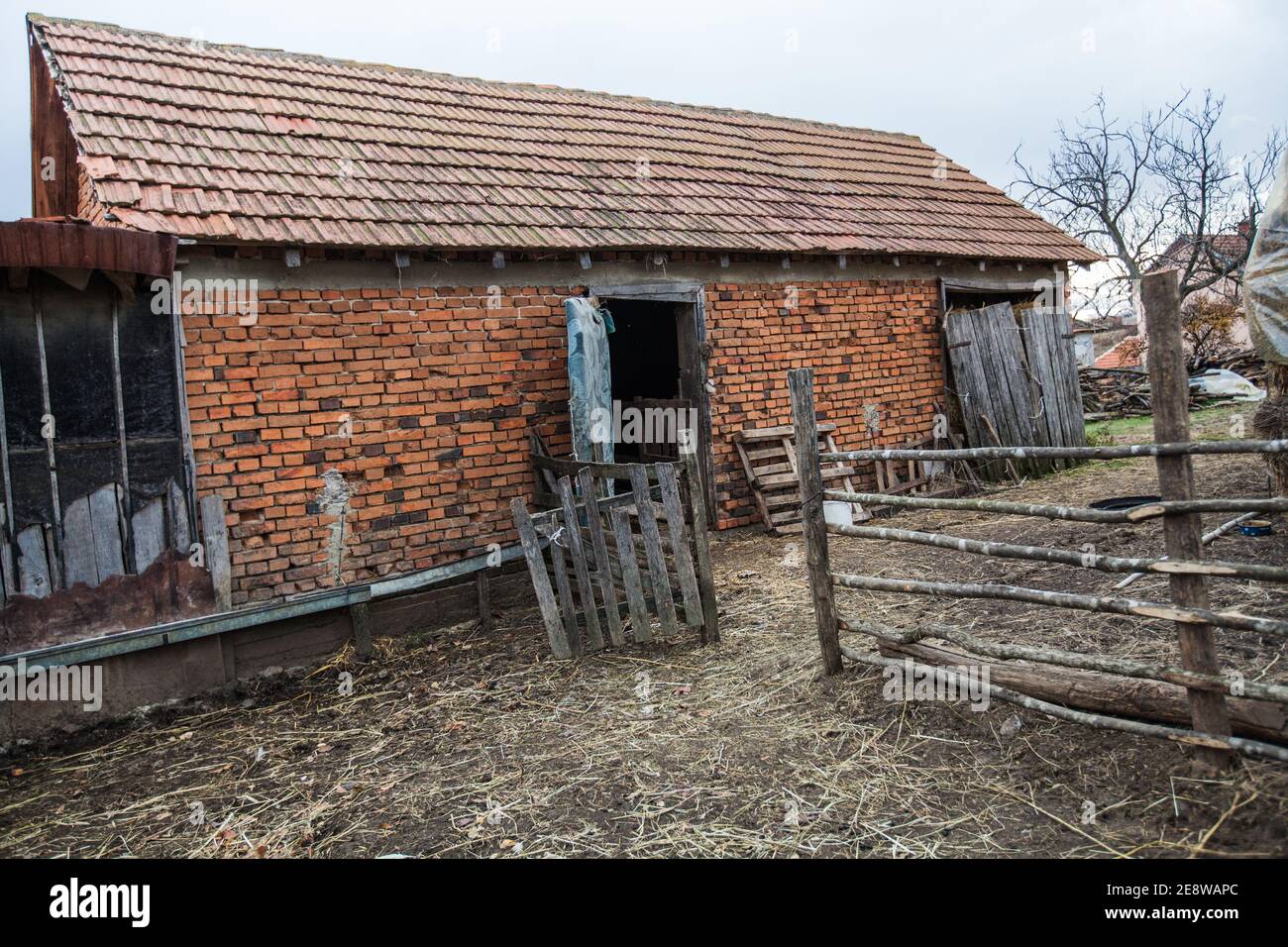 Rural house and farm, countryside landscape, a village in Serbia ...