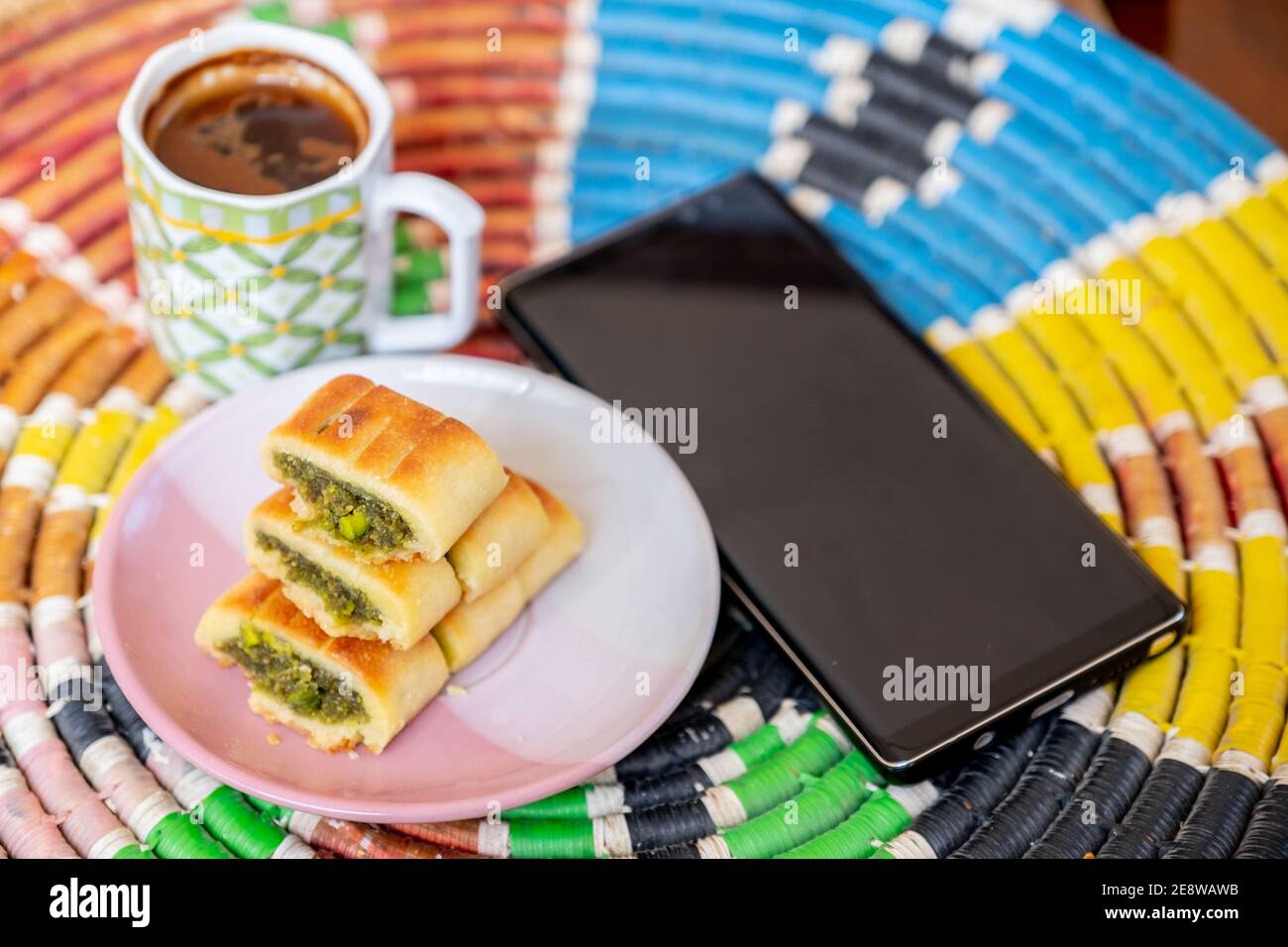 mobile phone with Arabic maamoul and colored background ,Palestinian ...