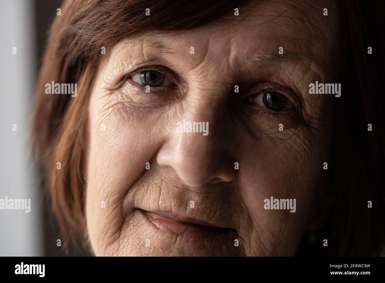 Close-up portrait of senior woman's wrinkled face Stock Photo - Alamy
