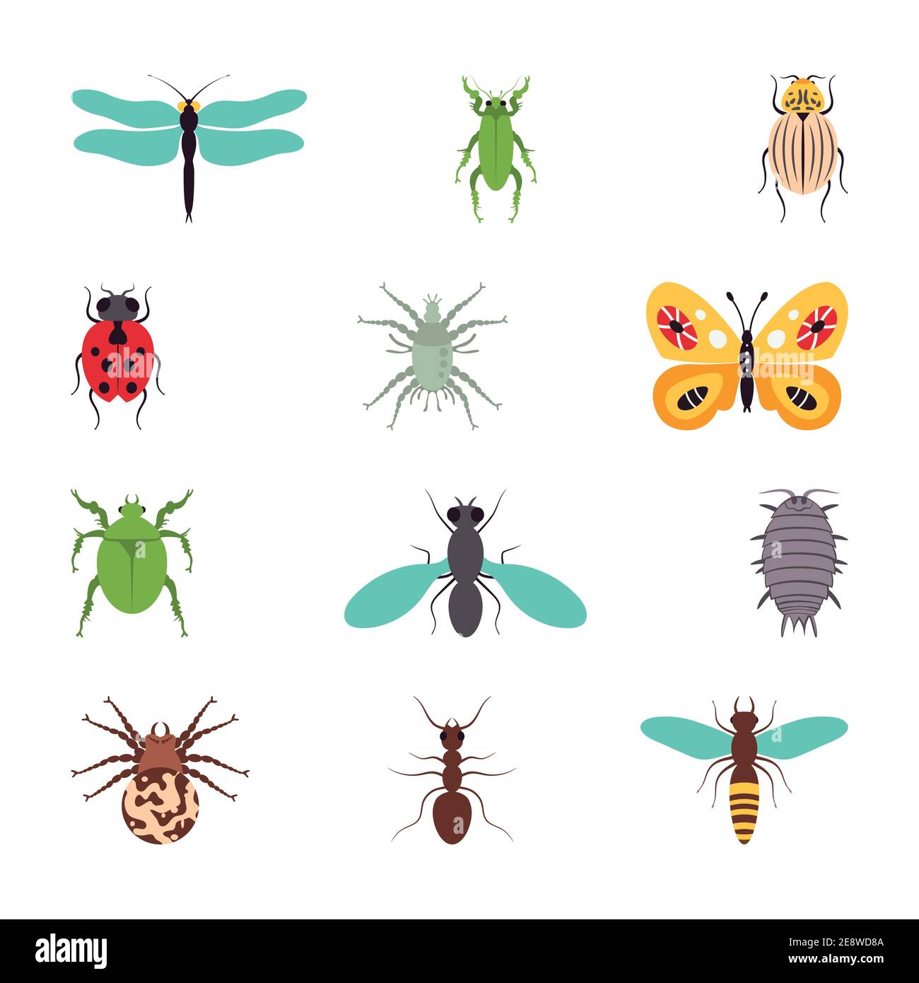 Insects icons flat set isolated vector illustration Stock Vector Image ...