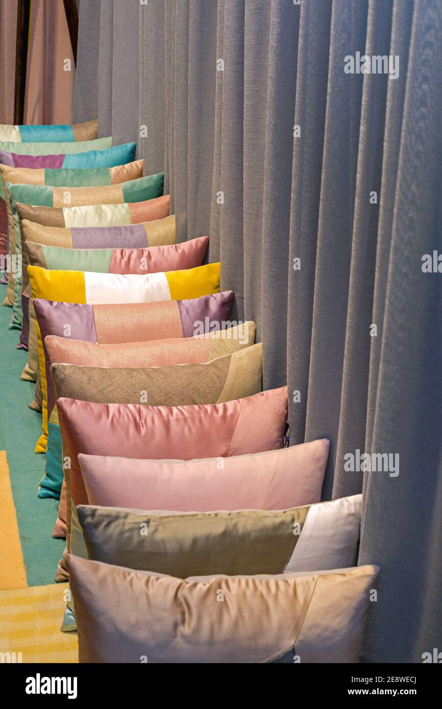 Big Collection of Various Modern Pillows for Home Decor Stock Photo - Alamy