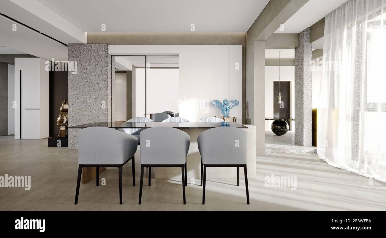 3d render of luxury house kitchen and dining room Stock Photo - Alamy