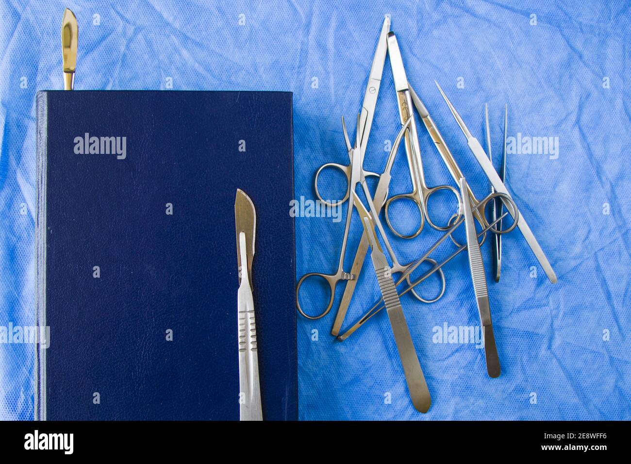 Top view of a medical dissection kit on a blue surface Stock Photo - Alamy